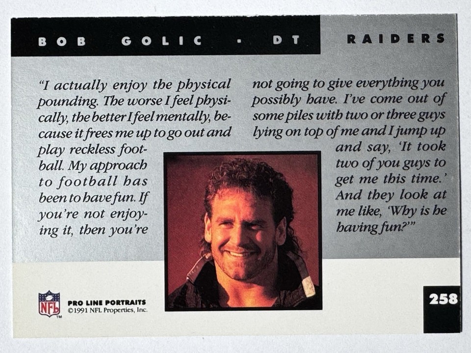 BOB GOLIC Los Angeles Raiders 1991 Pro Line Portraits Football Card ...