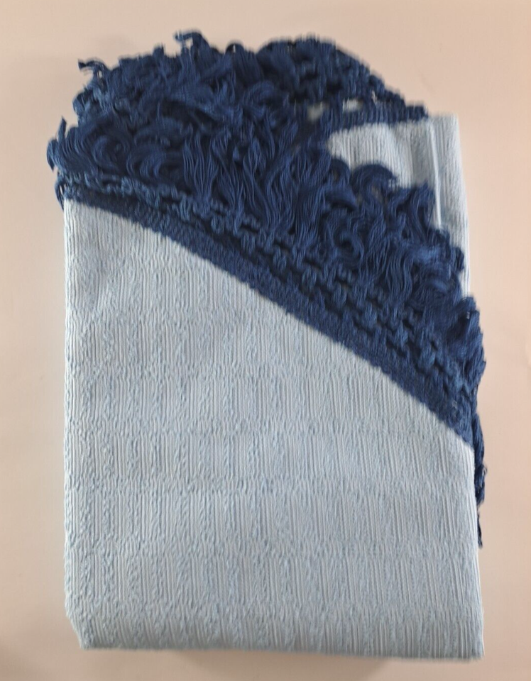Vintage NEW Terry Cloth Tablecloth Round Blue W Fringe Made In USA ...