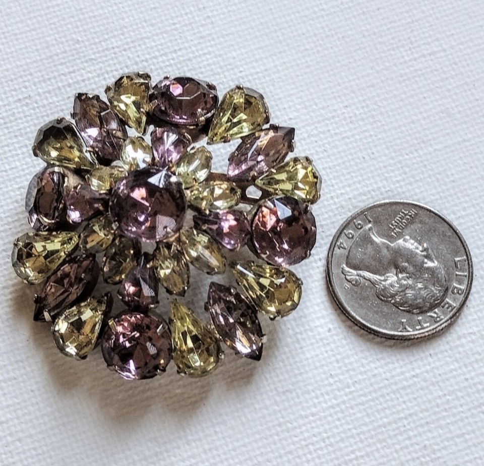 Vintage High End Amethyst Purple Champagne Amber Rhinestone Dome Brooch ...