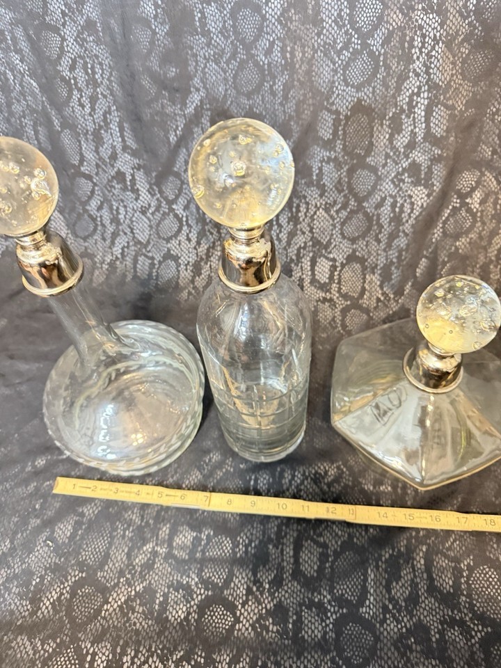 3 Vintage Decanters~Bourbon Scotch Spirits~Unique Shapes-Clear Glass ...