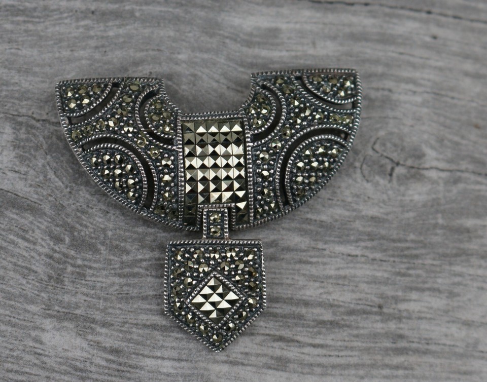 Vintage Judith Jack 925 Sterling Silver Marcasite Decorated Art Deco ...