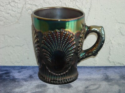 Vintage Dugan Beaded Shell Carnival Glass Mug Amethyst (?) Blue (?) | eBay