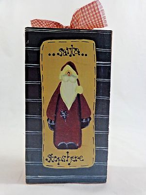 Santa Stops Here Figurine 7" Wood Block Hand Painted Christmas | eBay UK