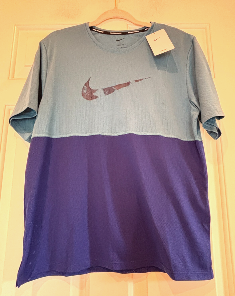 Nike Running Shirt Blue Color Block Dri Fit Size Mens L NEW | eBay