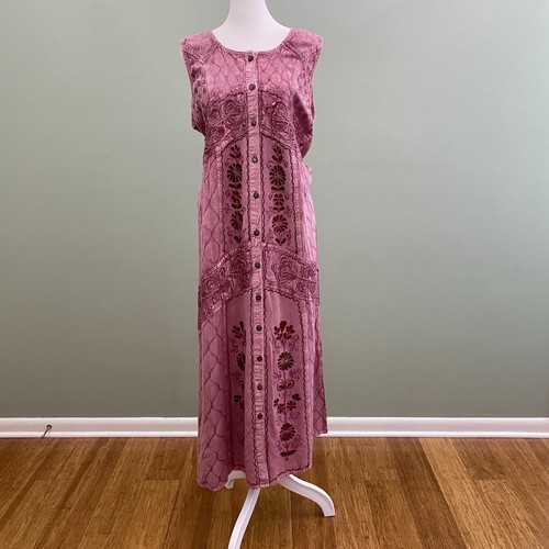 The Pyramid Collection Maxi Dress Womens Medium Pink Embroidered Button ...