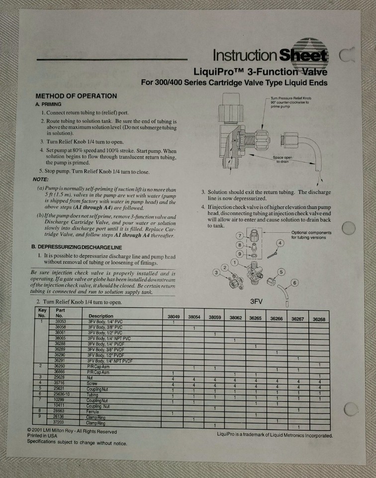 LMI 3-Function Valve Assembly (Tubing Included): Part# 38054 | eBay