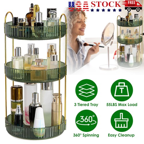3Tier Rotating Makeup Tray Rack Spinning Perfume Cosmetic Organizer ...