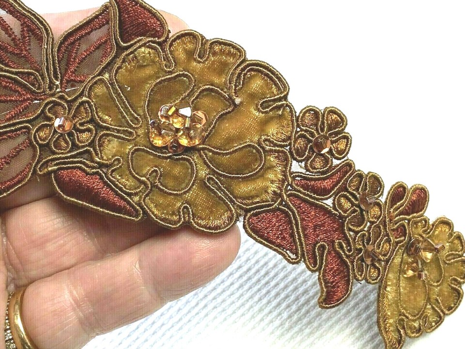 appliques embroidered velvet quilt back 2x6" soutache flower 1pc ...