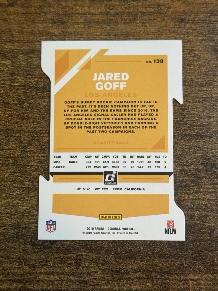 2019 Donruss Gold Press Proof Die Cut #138 Jared Goff /25 Rams Color ...