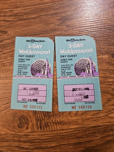 VTG 80s 3-Day Worldpassport Guest Admit One Adult Walt Disney World Set ...