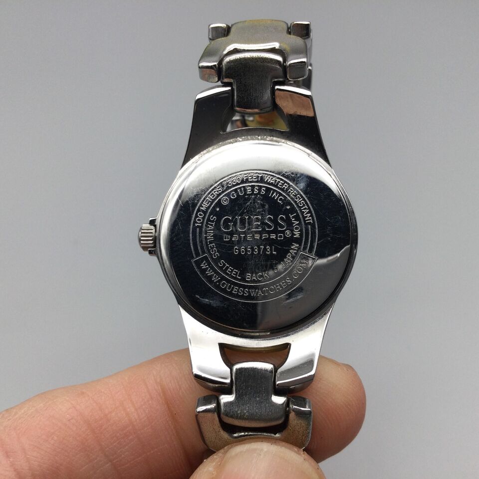 Guess Waterpro Watch Women 25mm Blue Dial Gold Silver Tone New Battery ...