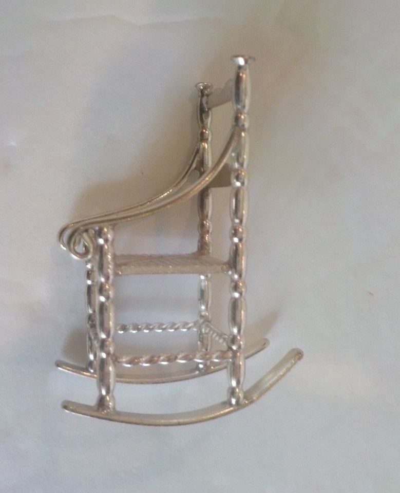 NICE VINTAGE DUTCH .833 SILVER MINIATURE DOLL HOUSE ROCKING CHAIR w ...