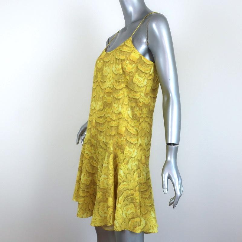 Tibi Dress Ibis Yellow Feather Print Ruffled Crepe Size 8 | eBay