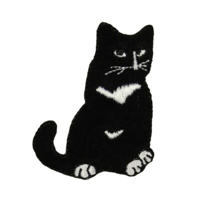 ID 2958 Fuzzy Black Cat Patch Animal Kitten Pet Embroidered Iron On ...