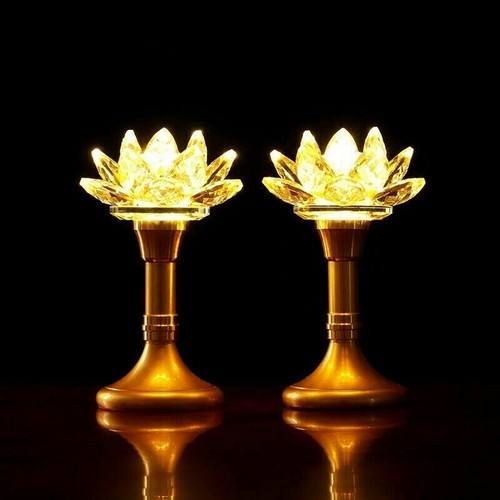 2pcs 14cm Alloy LED Lotus lamp Temple Shrine lights Worship Decoration ...
