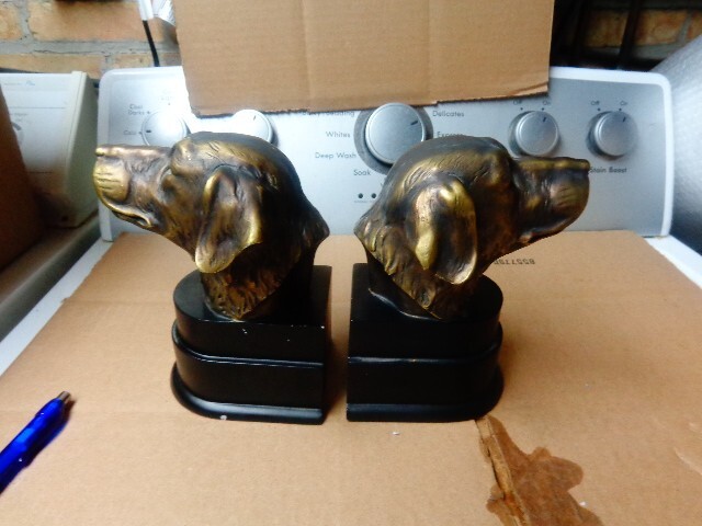 BRONZE FINISH VINTAGE LABRADOR DOG HEAD BUST BOOKENDS USED LIGHTLY 8 ...