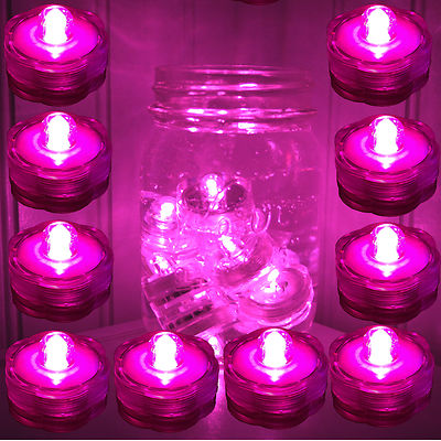 Submersible Waterproof Battery LED Tea Light ~ PINK ~ 10 Pack Wedding ...