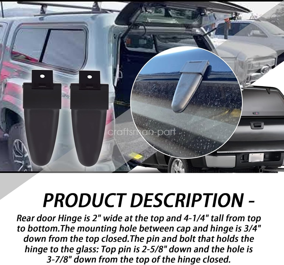 2 All Glass Rear Door Hinges With Hardware For LEER Truck Cap 103528 ...