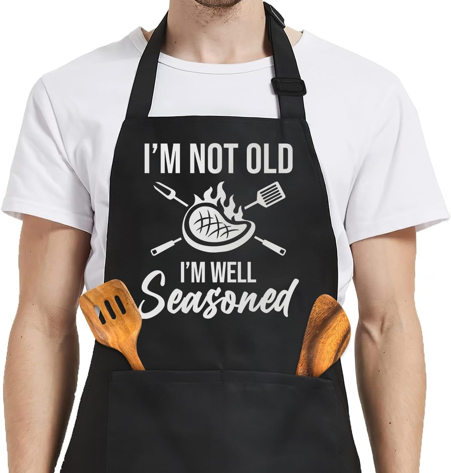 Funny Mens Aprons with Pockets for BBQ Grilling Cooking Grandpa Husband ...