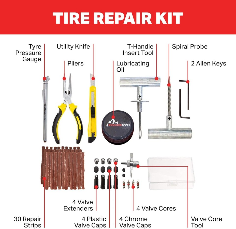 Boulder Tools - Heavy Duty Tire Repair Kit for Car, Truck, RV, Jeep ...