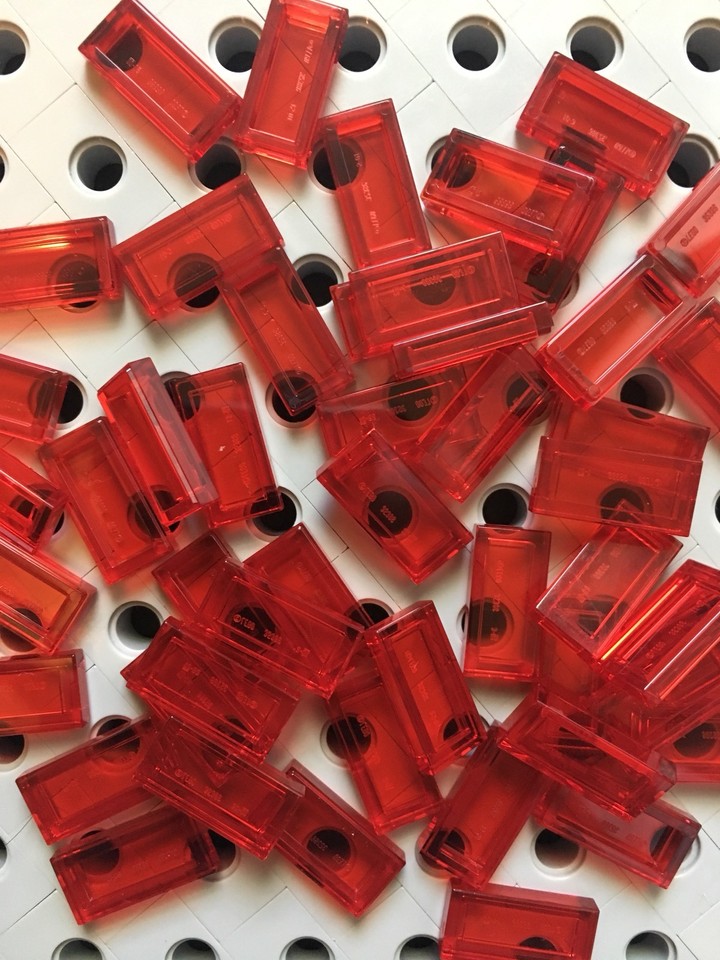 Lego Trans Red 1x2 Flat Tiles Smooth Finishing Buildings Roof Floor New ...