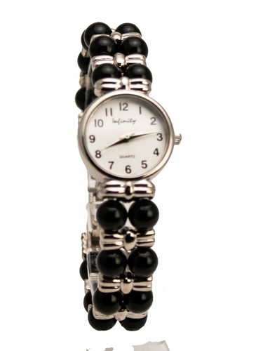 INFINITY:WOMEN'S ANTIQUE LOOK BLACK PEARL LINKS ANALOG QUARTZ WATCH | eBay