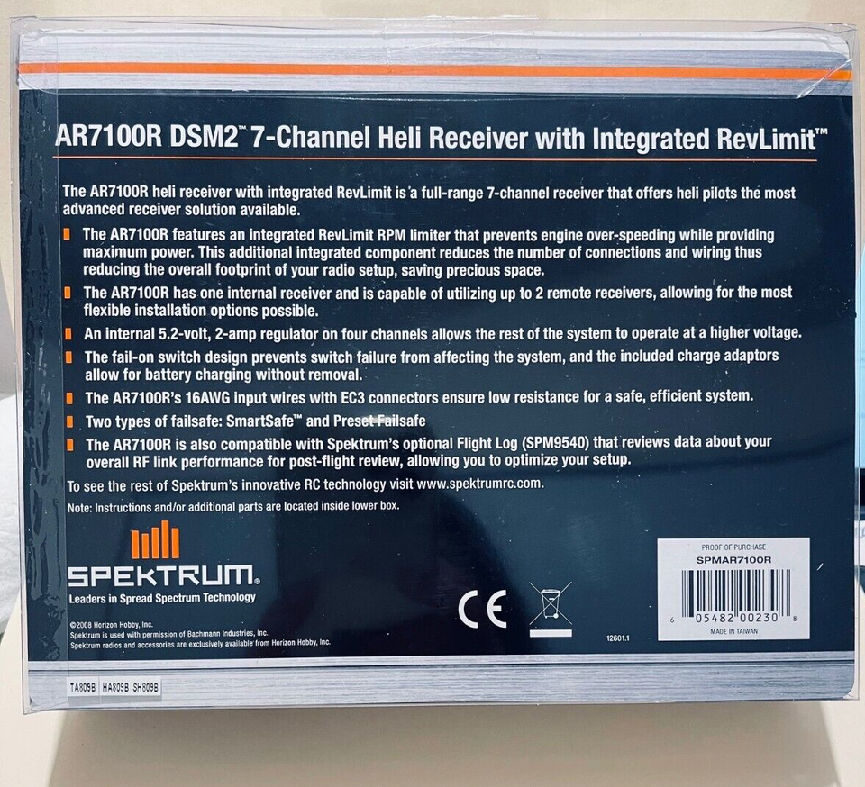 SPEKTRUM AR7100R DSM2 7 CHANNEL Heli RECEIVER with Integrated revlimit ...