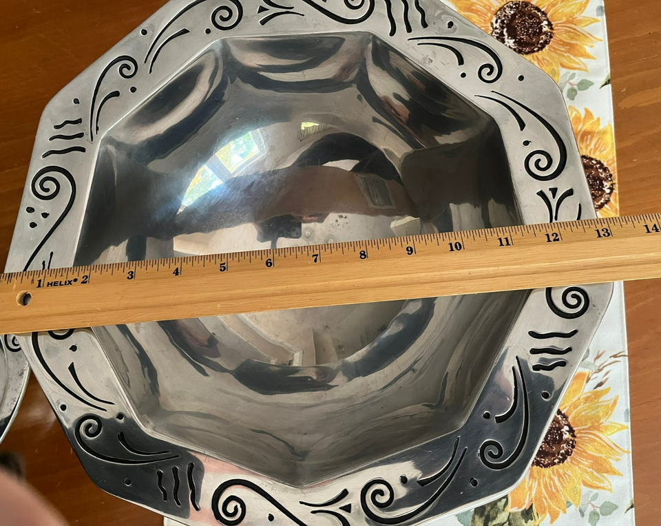 3 pc LENOX 13” Round Metal Bowl + 8” Relish + 7" Dish Spyro Pattern ...