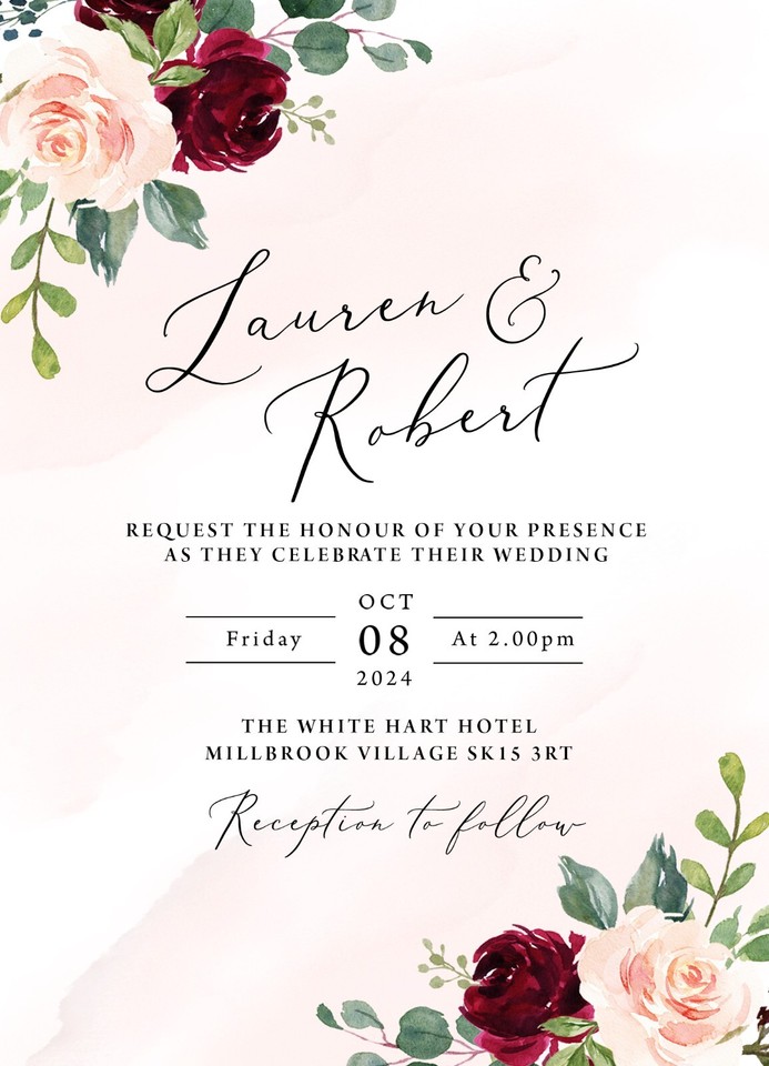 Personalised Wedding Invitations - Burgundy and Blush Pink Collection ...