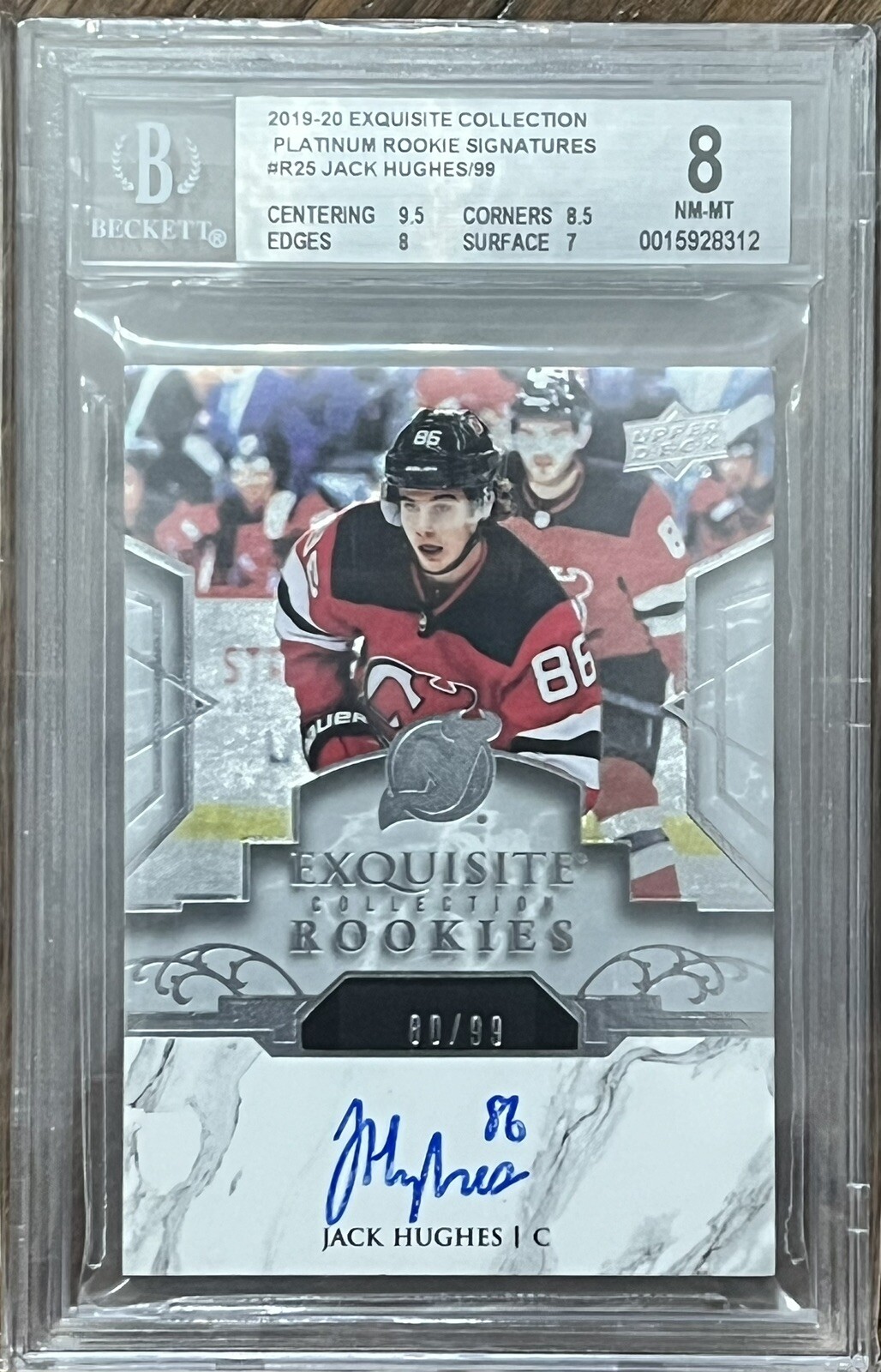2019-20 UD Exquisite Collection Platinum/99 Jack Hughes Rookie Auto RC ...