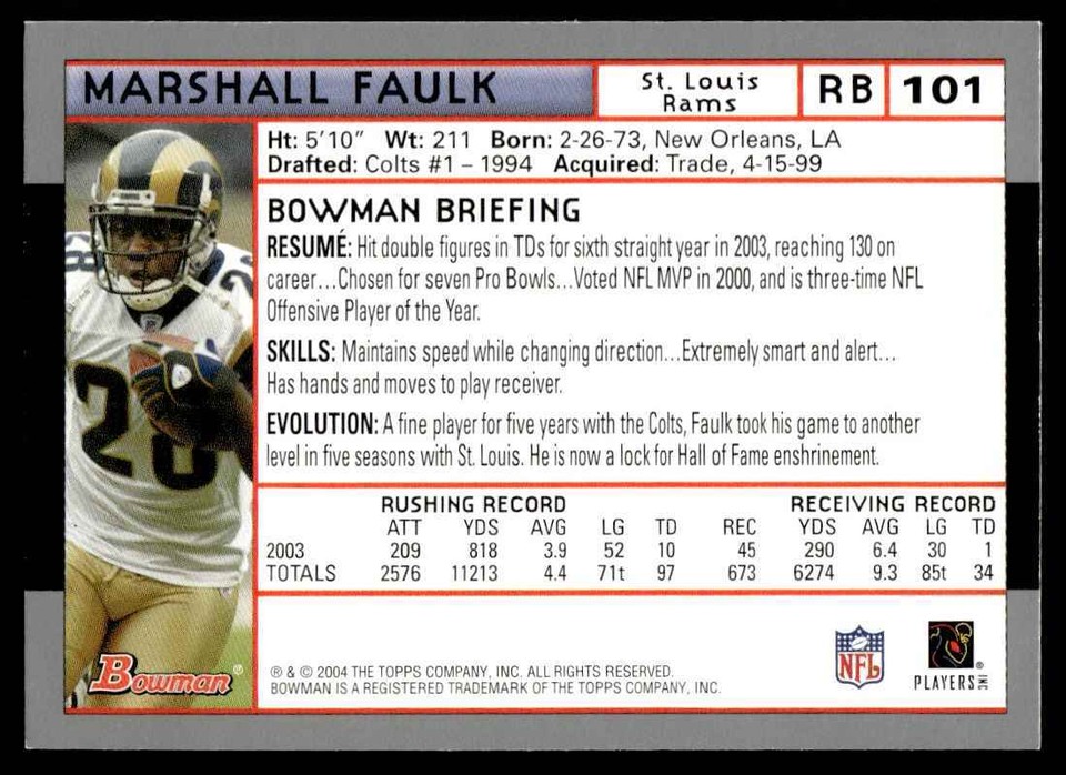 2004 Bowman First Edition Marshall Faulk St. Louis Rams #101 | eBay
