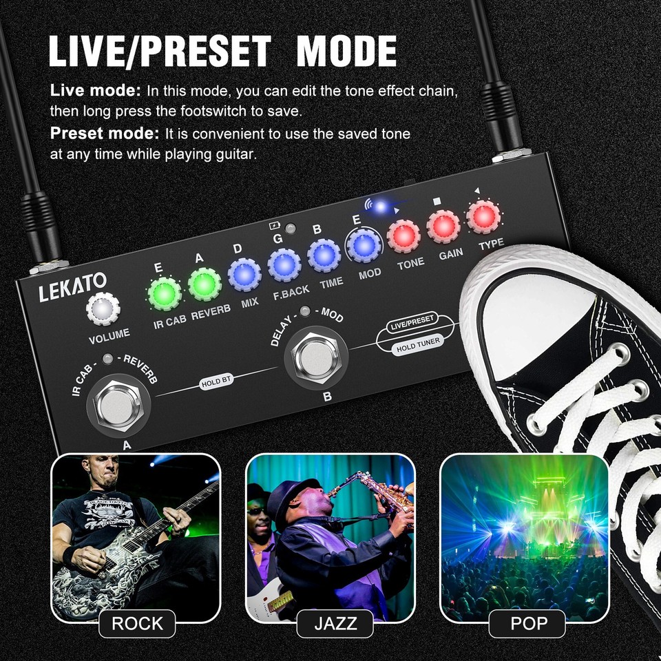 LEKATO Multi Effects Guitar Pedal with IR Loading 9 AMP Model Delay ...