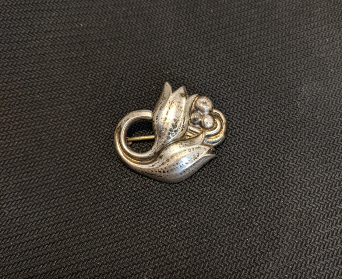 Georg Jensen Denmark Silver Tulip Pin Brooch 100 830 - Gem