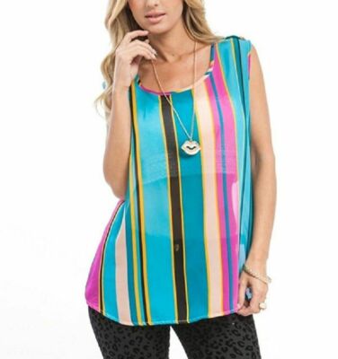G2 Chic Women's Vertical Stripe Woven Top, Multi, XL | eBay