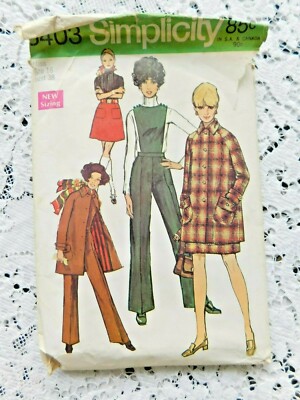 Vintage 1969 Simplicity Pattern 8403 Mini Coat Skirt Pants w Bib Sz 16 ...