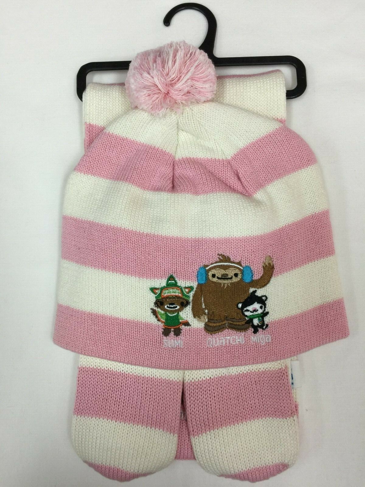 Hudson's Bay HBC Vancouver 2010 Olympics Mascot Pink Hat, Scarf Mittens ...