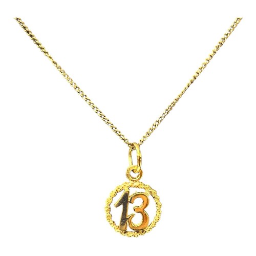9ct 9k Yellow Gold Number 13 13th Birthday Round Charm Pendant 0.84 ...