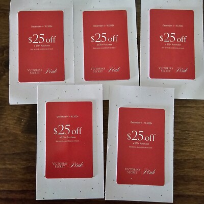 Set of 5 Victoria's Secret/ Pink Coupon $25 off $75 Purchase | eBay