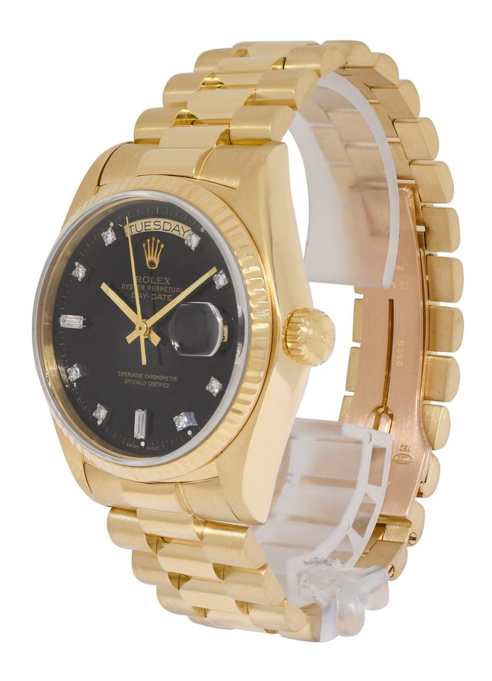 Rolex Day-Date President 18k Yellow Gold Black Diamond 36mm Watch '77 ...