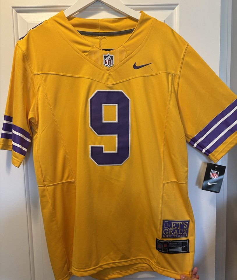 Joe Burrow Gold Nike Jersey #9 LSU Tigers Stitched Let’s Geaux Patch ...