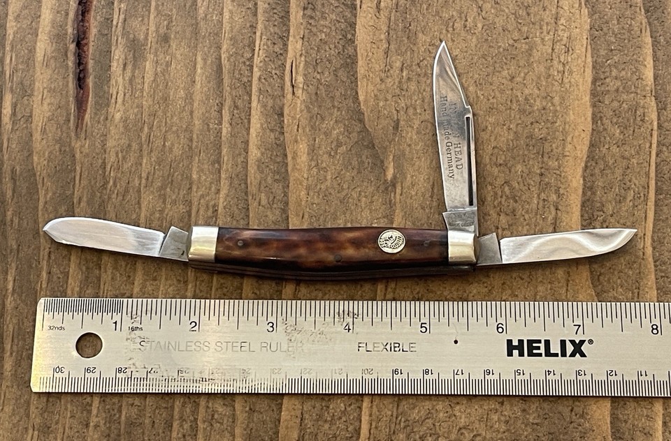 Solingen HandMade In Germany 3 Blade Indian Head Buck Creek Wood Grain ...