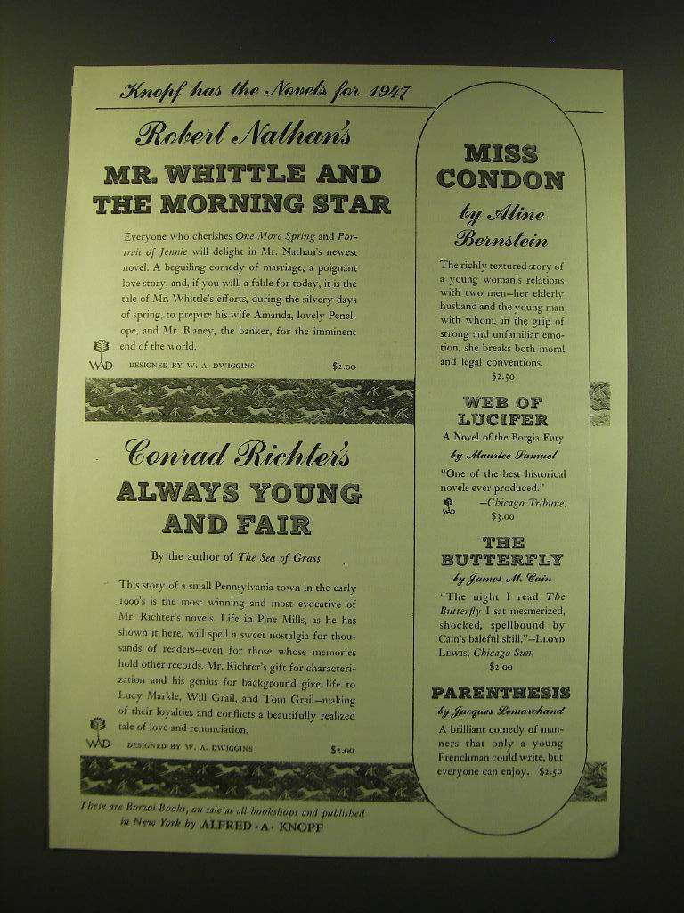 1947 Alfred A. Knopf Ad - Robert Nathan's Mr. Whittle and the Morning ...