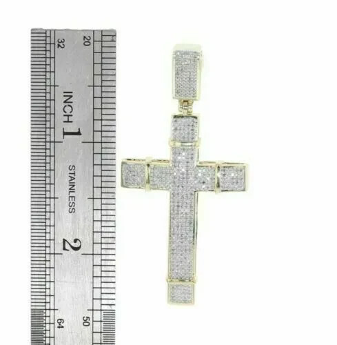 2Ct Round Lab Created Diamond Cross Men's Pendant Charm 14k Yellow Gold ...