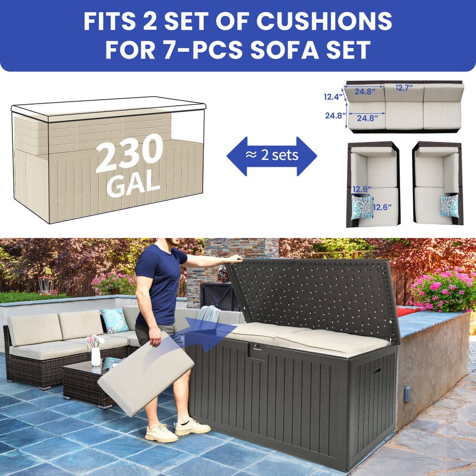 Extra-Large 230 Gallon Outdoor Resin Storage Deck Patio Chest Box ...