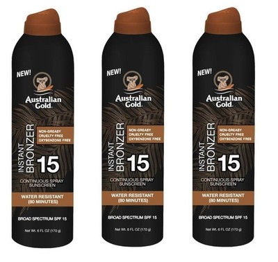 BL Australian Gold Continuous Spf#15 Spray 6oz With Bronzer X 3 Packs ...