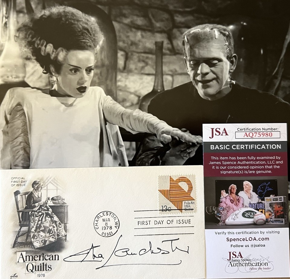 BRIDE OF FRANKENSTEIN AUTOGRAPHED SIGNED ELSA LANCHESTER COVER BORIS ...