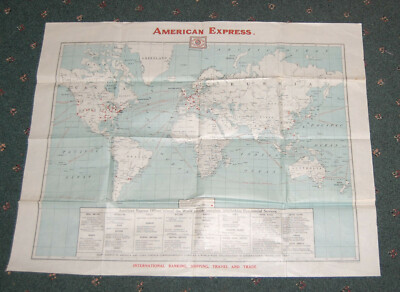 Vintage American Express Map of The World showing offices and routes | eBay
