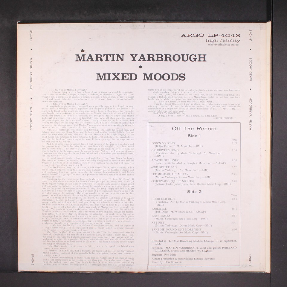 MARTIN YARBROUGH: mixed moods ARGO 12" LP 33 RPM | eBay
