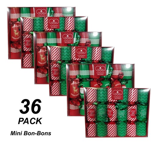 36 x Mini Christmas Crackers Bon Bons 14cm Red & Green with Hat, Joke ...