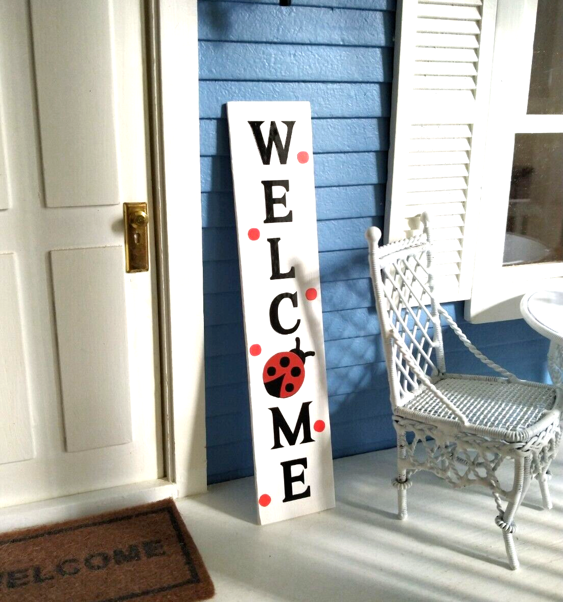 1:12 Scale Dollhouse Miniature "Ladybug Welcome" Porch or Fairy Garden ...